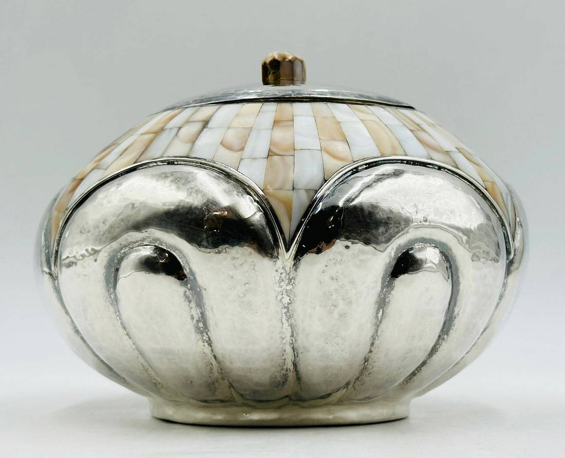 Large Lidded Bowl With Mother Of Pearl Inlay By Los Castillo, Mexico ...