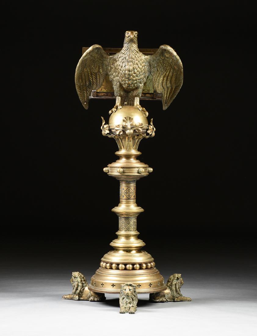 AN ENGLISH ANGLICAN GILT BRASS EAGLE LECTERN, MID 19TH