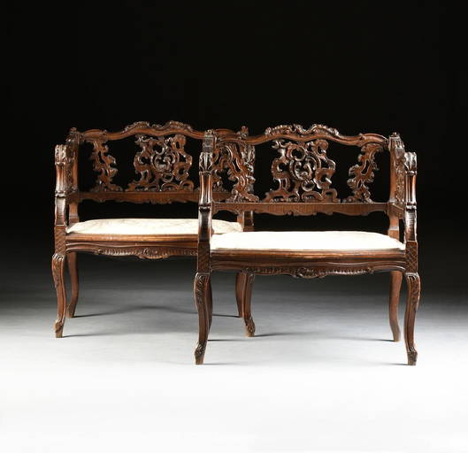 A Pair Of Italian Rococo Style Carved Walnut Boudoir