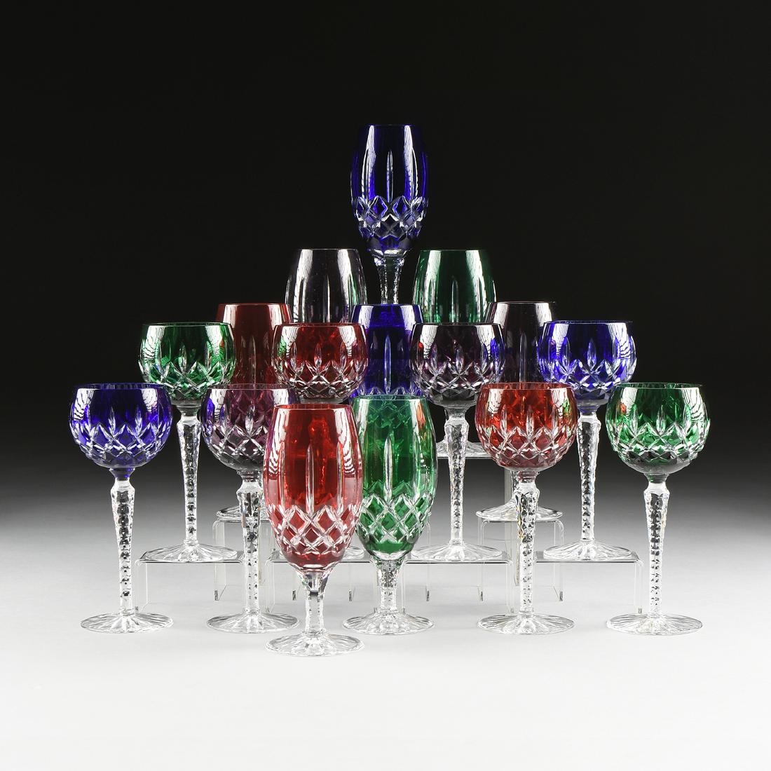 TWO SETS OF EIGHT AJKA CASED CUT TO CLEAR CRYSTAL HOCK