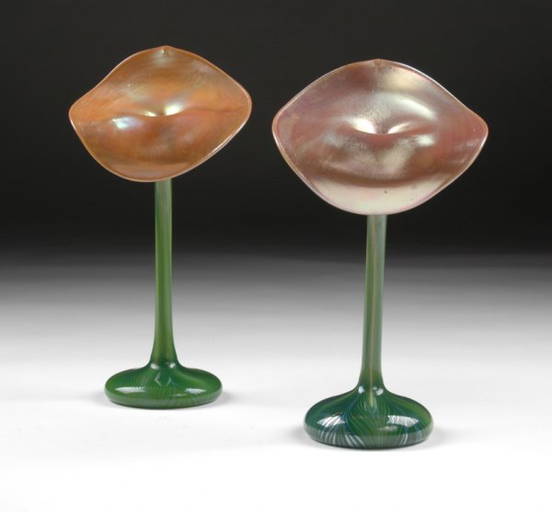 A Pair Of Orient & Flume Favrile And Green Striate