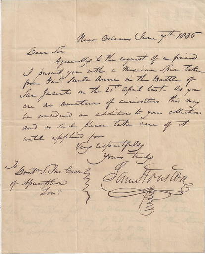 A Republic Of Texas Manuscript, Sam Houston, Signed,