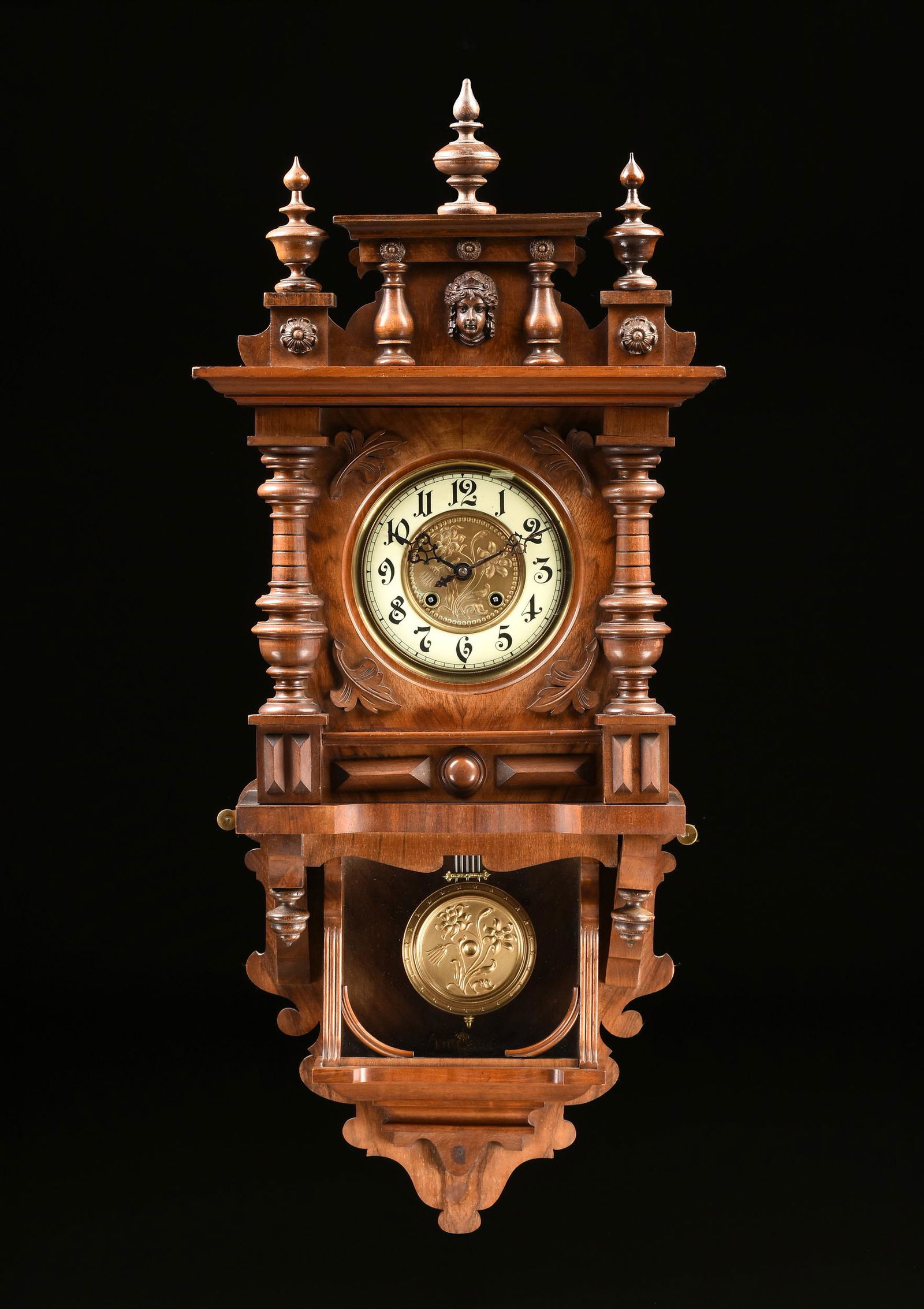 A Gustav Becker Carved Walnut Wall Clock, Marked,