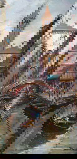 Scotti (italian 1936 ) A Painting, "venice," Oil