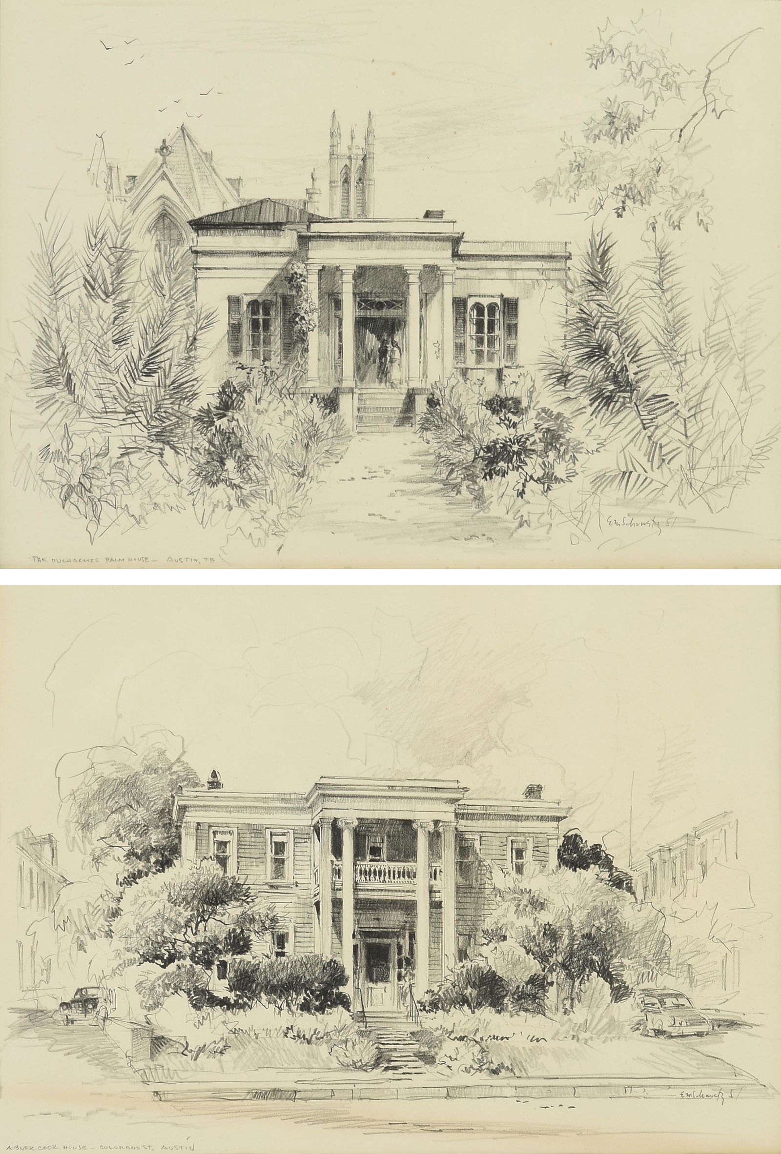 Edward Muegge "buck" Schiwetz (american/texas 1898 1984) Two Drawings ...