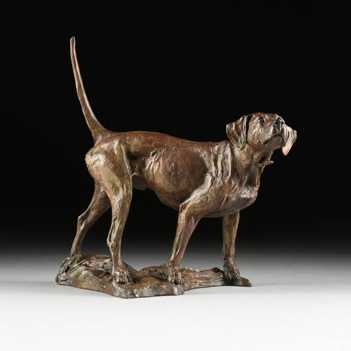Walter Matia (american B. 1953) A Bronze Sculpture, "hunting Dog,"