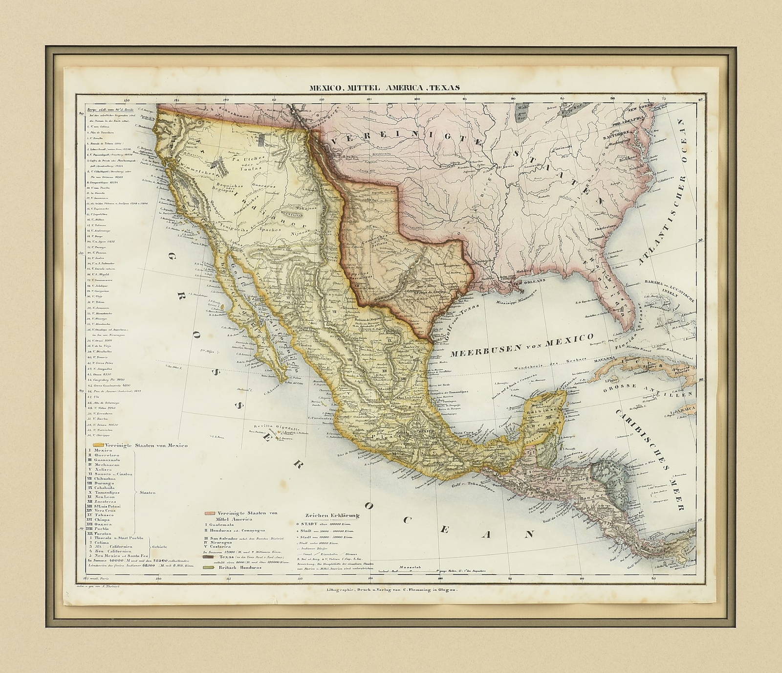 Carl Flemming (c. 1840-1879) A Republic Of Texas Map, "mexico, Mittel America, Texas," Glogau ...