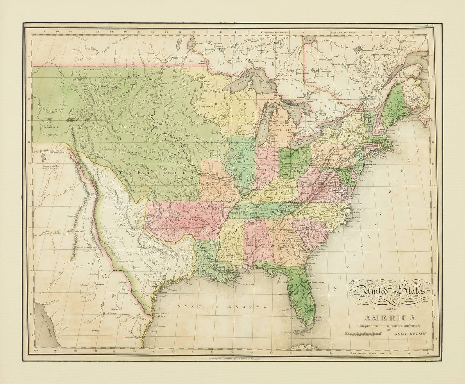 John Melish (scottish 1771-1822) A Federal Period Map, "united States ...