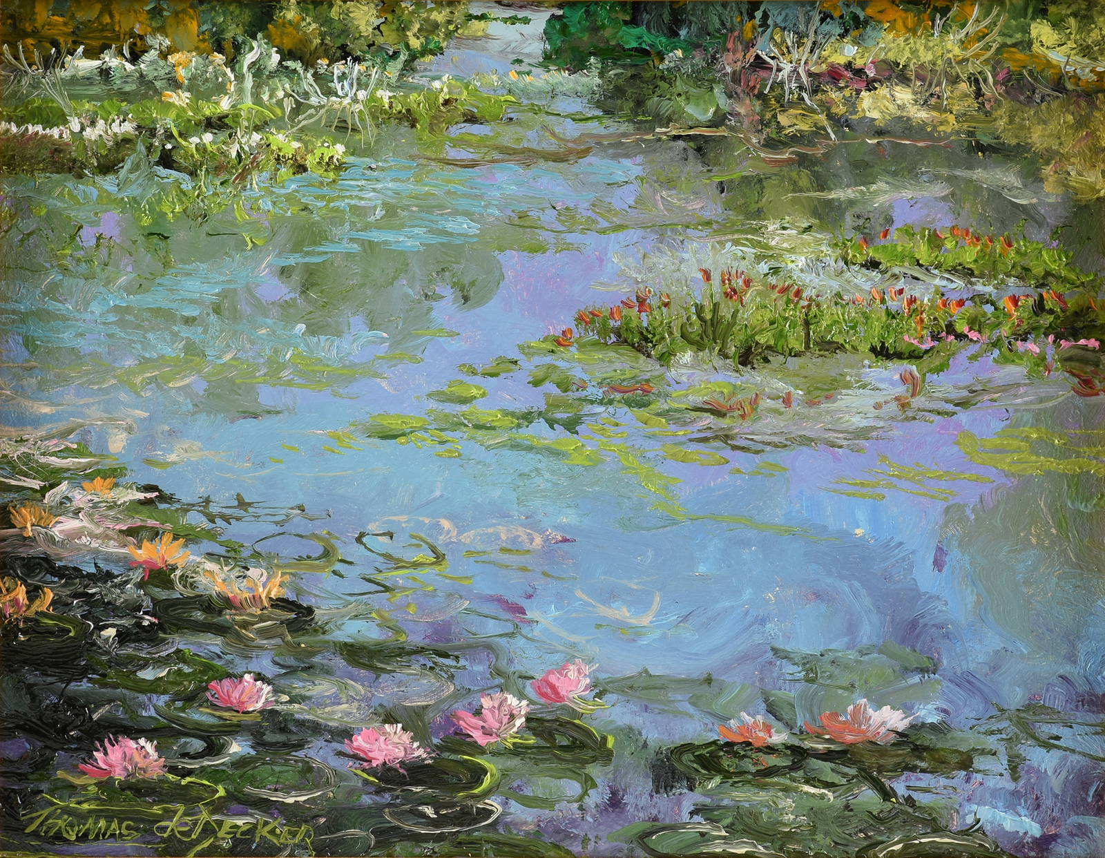 Thomas De Decker (american B. 1951) A Painting, "blue Pond And Pink ...