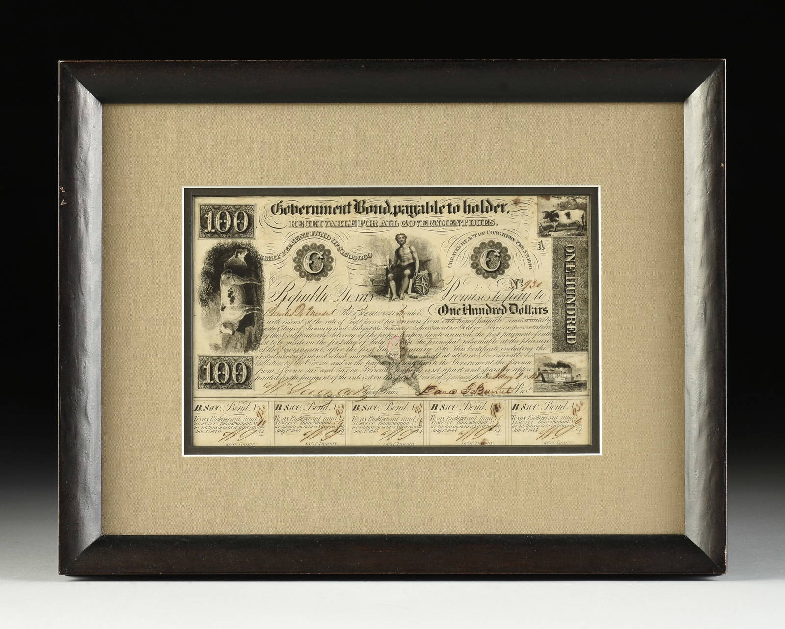 David G. Burnett, Acting President Of The Republic Of Texas Signed $100 ...