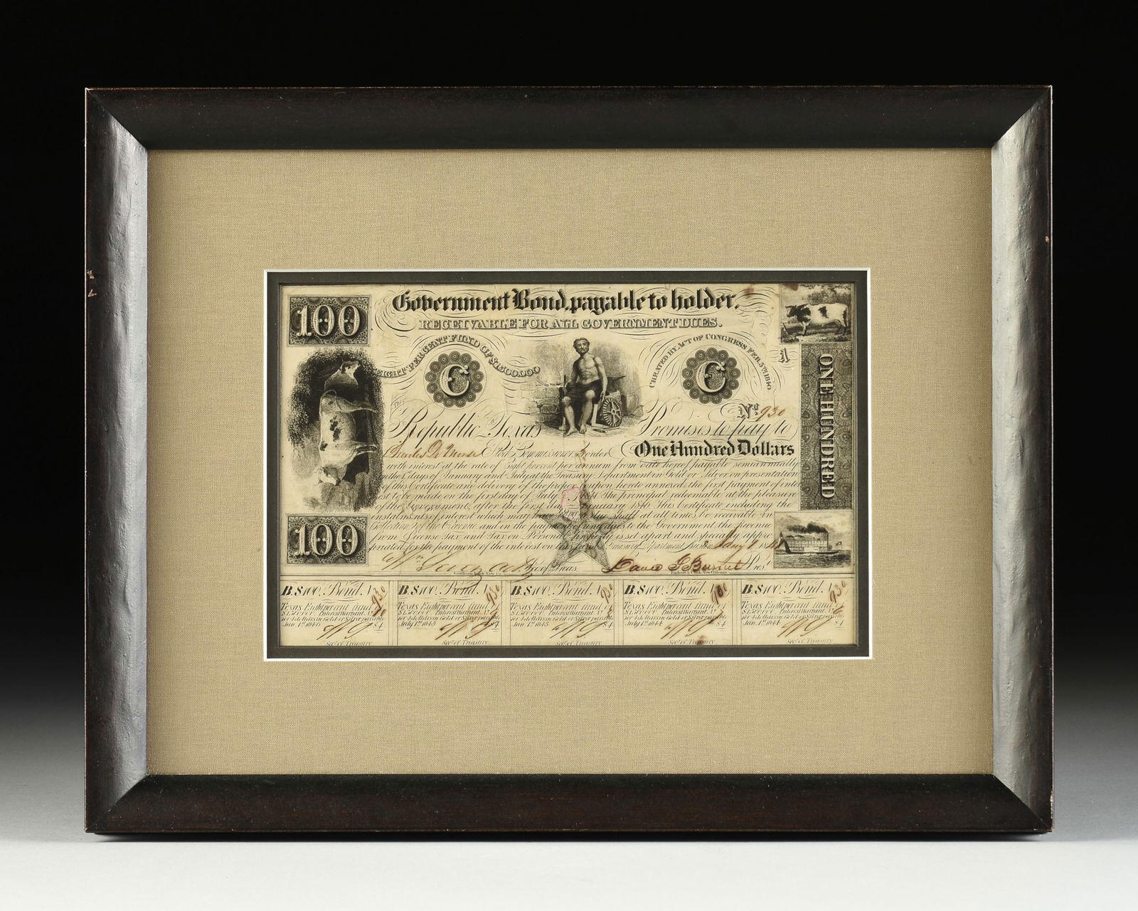 David G. Burnett, Acting President Of The Republic Of Texas Signed $100 ...