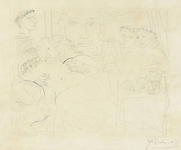 Pablo Picasso (spanish 1881 1973) A Print, "minotaur Caressant Une ...