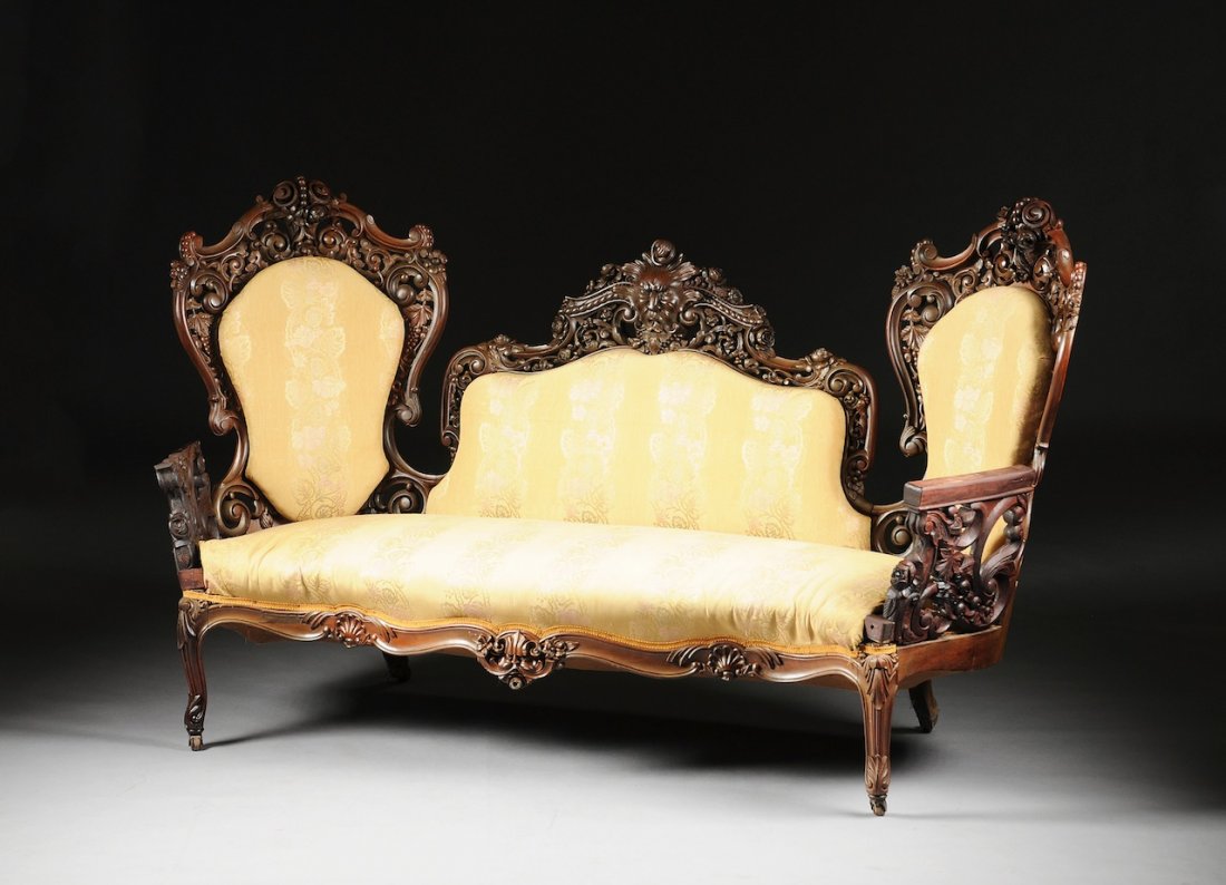 A ROCOCO REVIVAL ROSEWOOD SETTEE AND SIDE CHAIR, THIRD-