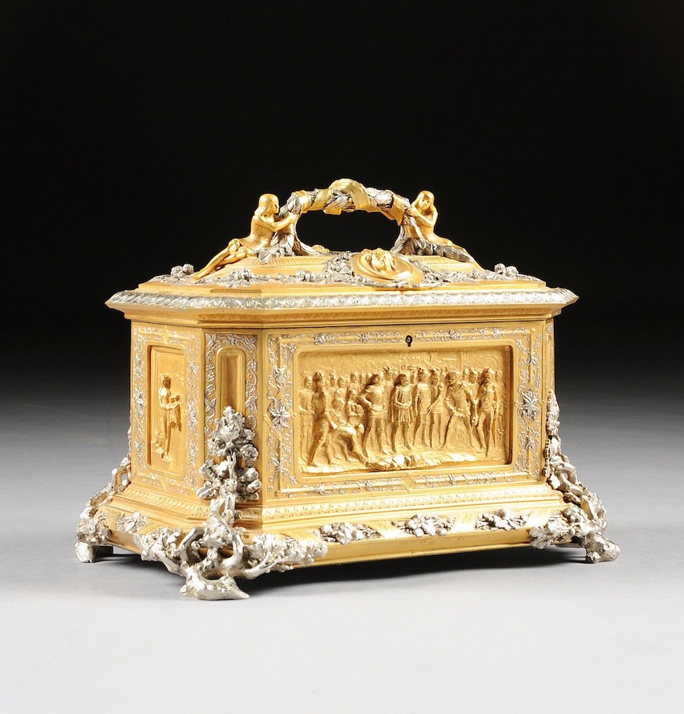 A FINE RENAISSANCE REVIVAL GILT AND SILVERED BRONZE JEW