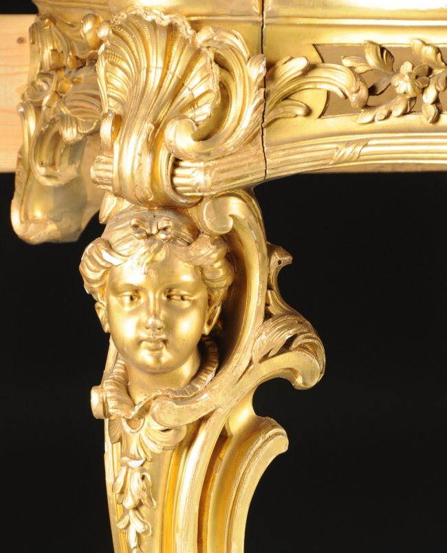 A LOUIS XV STYLE MARBLE TOPPED PARCEL GILT AND CARVED : Lot 175