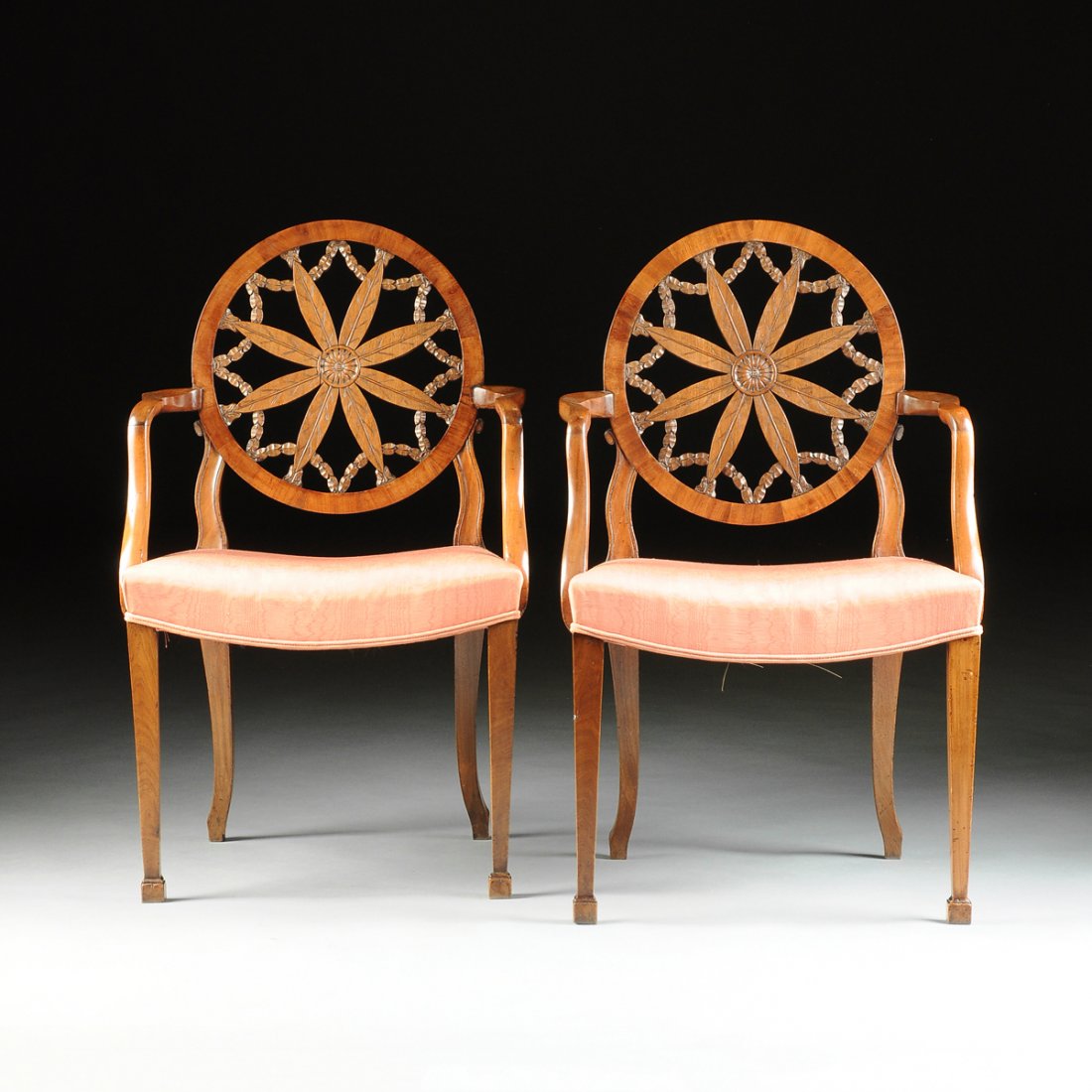 A PAIR OF GEORGE III MAHOGANY HEPPLEWHITE PERIOD WHEEL