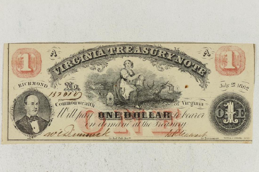 1862 $1 Virginia Treasury Note Unc