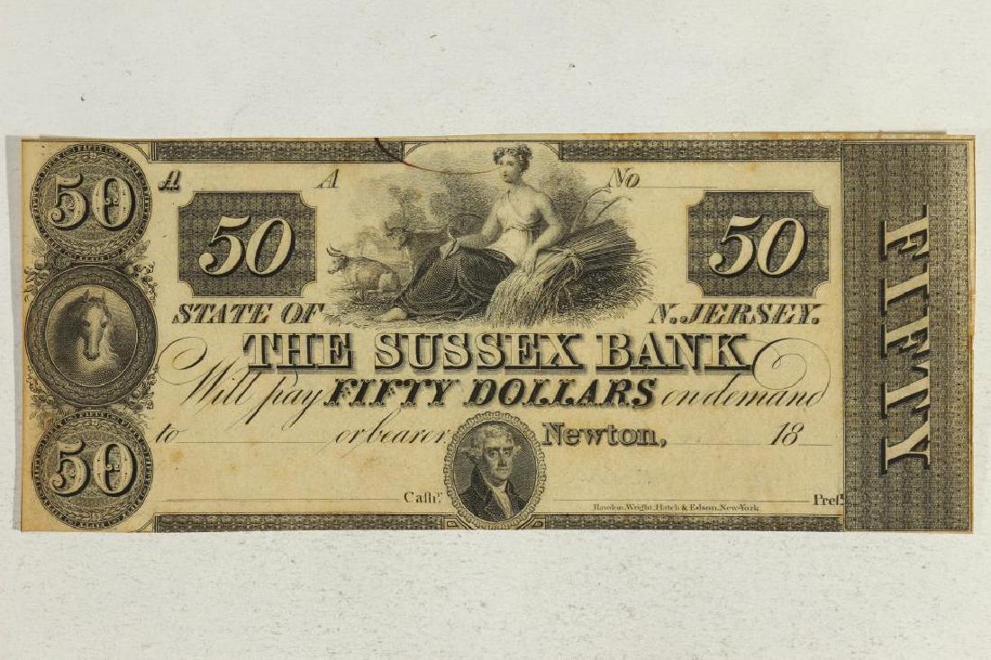 1800's Sussex Bank $50 Obsolete Bank Note