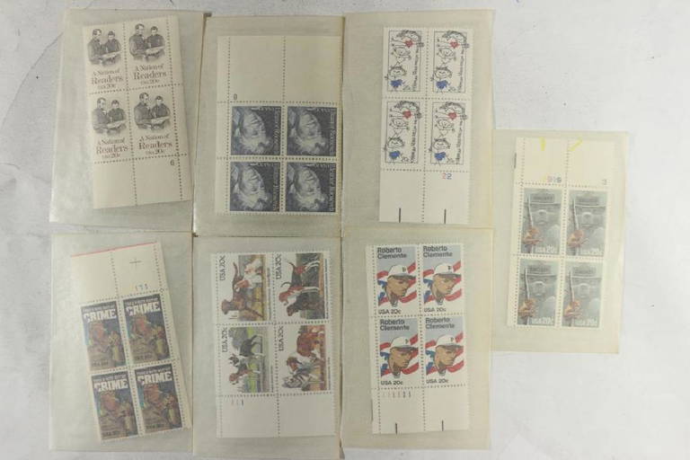 7 Assorted Usps 20 Cent Postage Plate Blocks