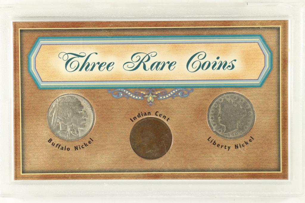Three Rare Coins Set Indian Head Cent, Liberty "v"