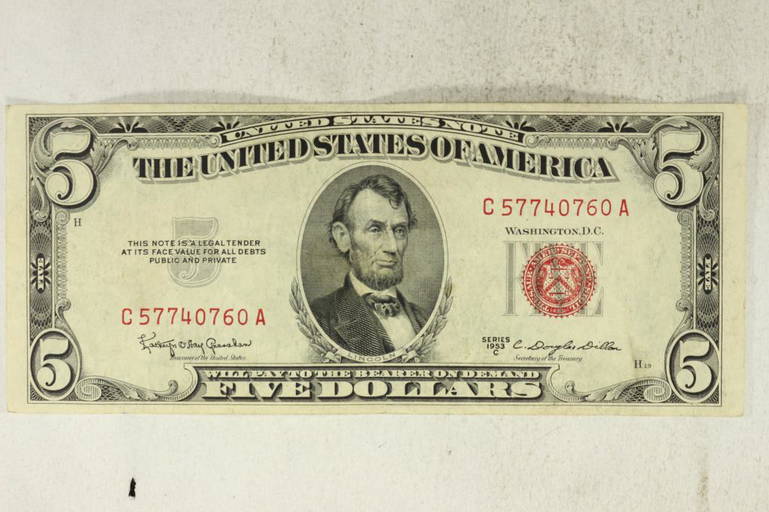 1953 C $5 Us Note Red Seal