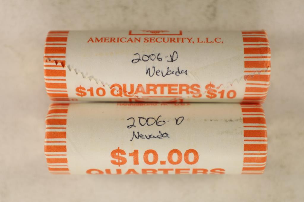 2 $10 Rolls Of Quarters Both Are 2006 D Nevada