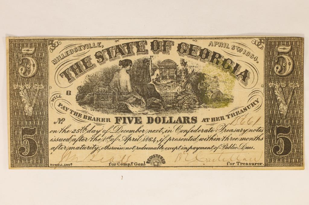 1864 The State Of Georgia $5 Obsolete Bank Note