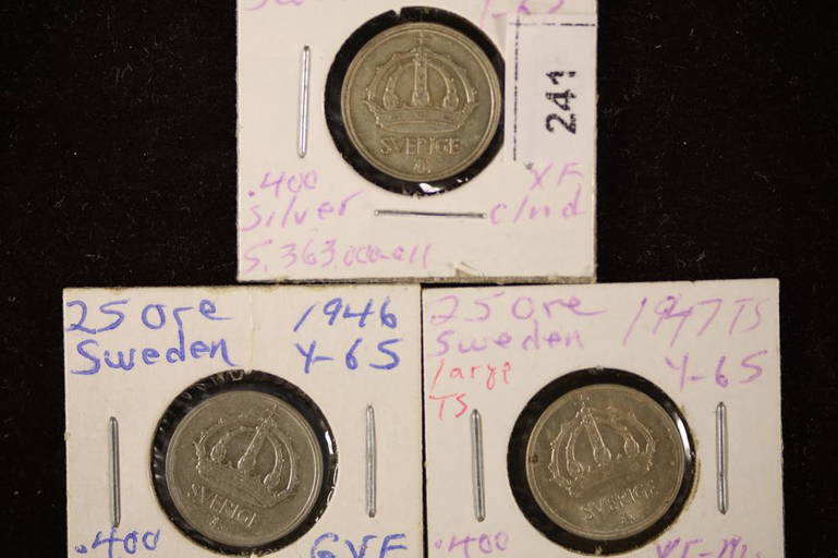 1945-G, 1946 AND 1947 SWEDEN SILVER 10 ORE COINS (#0241) on Jun 06 ...