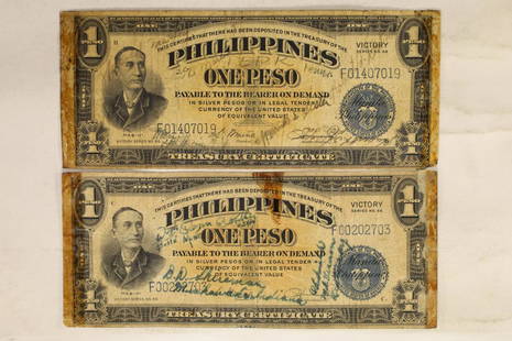 1 Series 66 Philippines 1 Peso With Victory Stamp