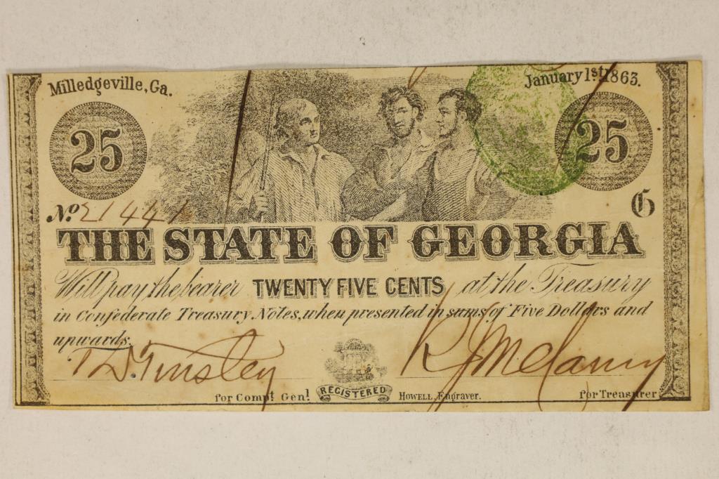 1863 State Of Georgia 25 Cent Fractional Currency