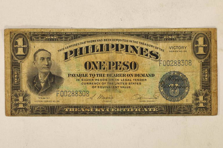 1 Series 66 Philippines 1 Peso With Victory Stamp