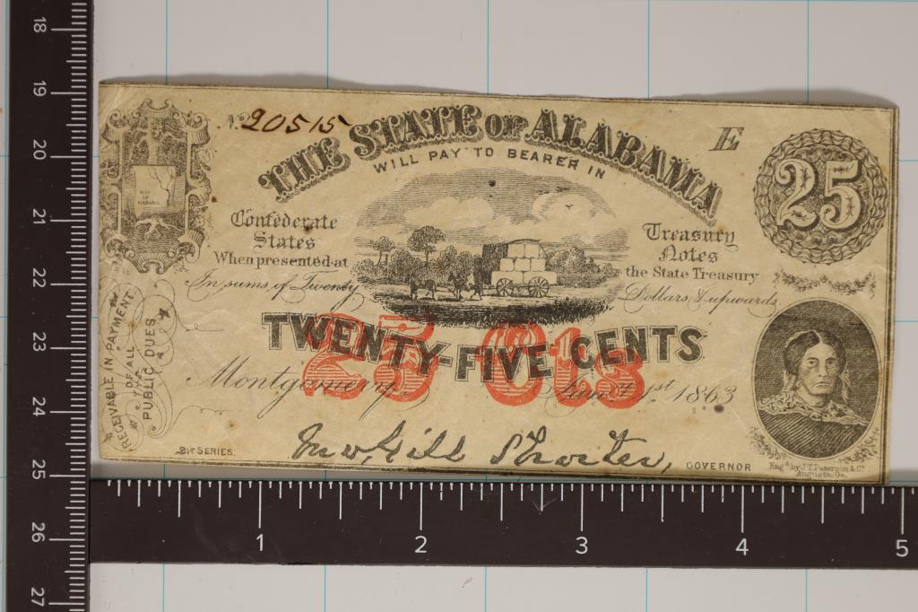 1863 State Of Alabama 25 Cent Obsolete Bank Note