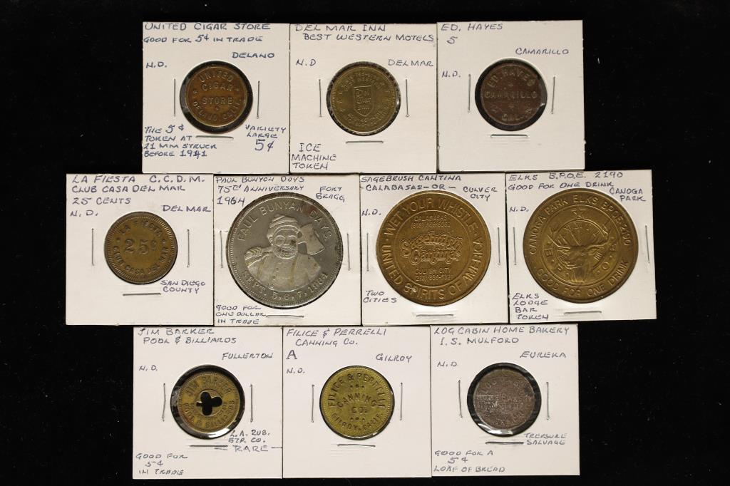 10 Assorted Metal Tokens: United Cigar Store, - Jun 12, 2023 | Bidalot ...