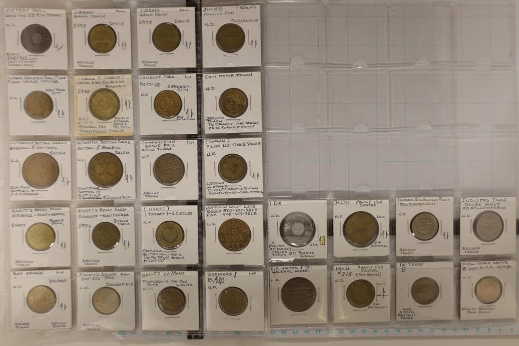28 Vintage Metal Amusement Park Tokens: