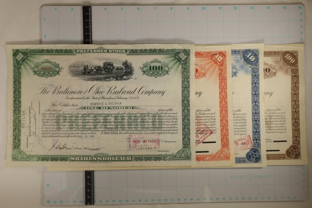 4 Assorted Vintage Railroad Stock Certificates Auction