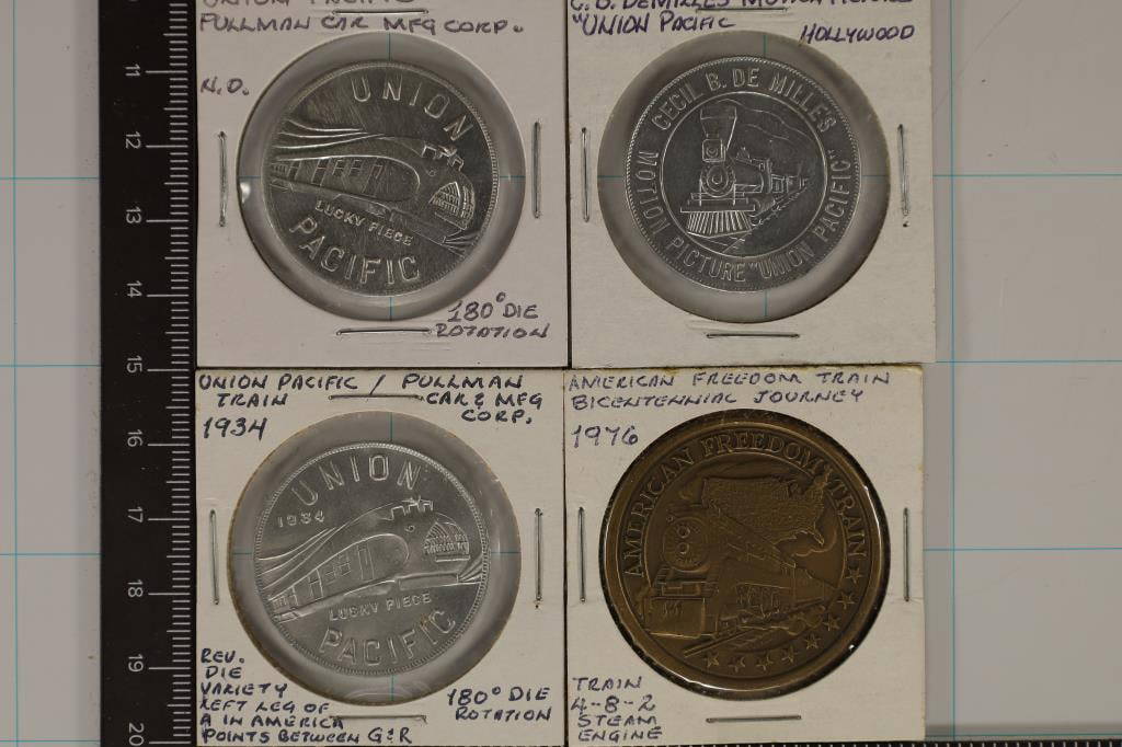 4 Metal Railway Tokens: Union Pacific Pullman Auction