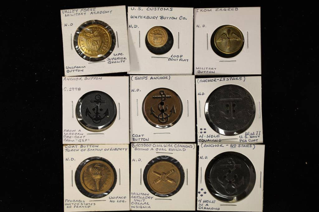 9 Military Metal Buttons: U.s. Customs, Valley Auction