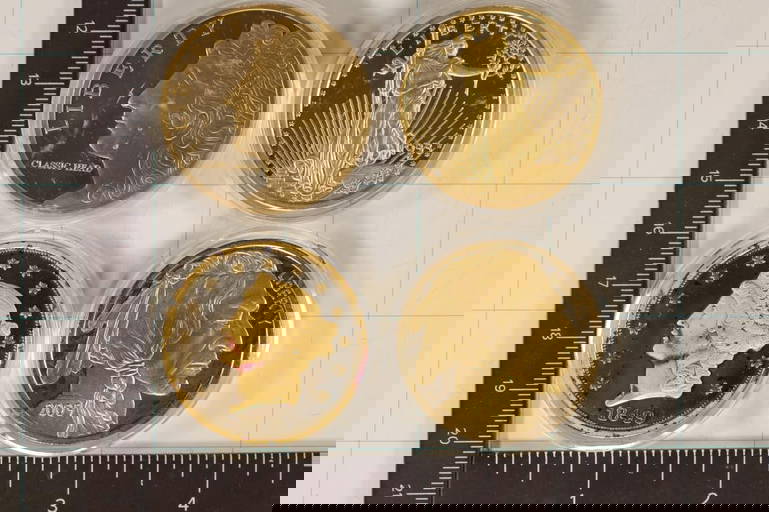 4 Replicas Of Us Coins. Each Is 1 1/2" Proof Gold