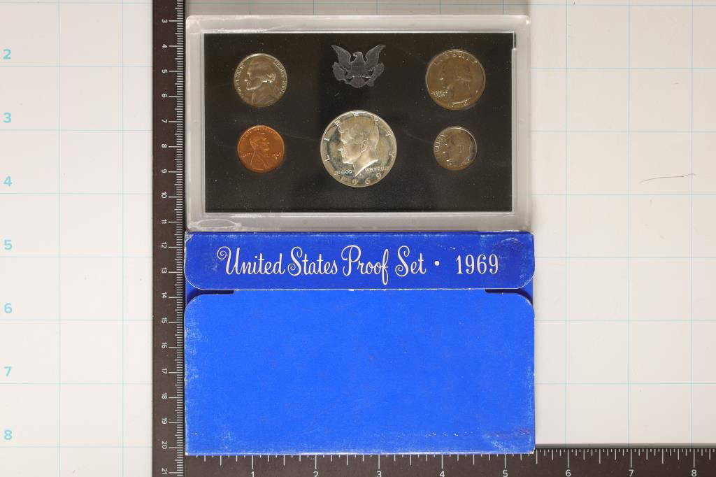 1969 Us Proof Set With Box, 40% Silver Jfk Half Auction