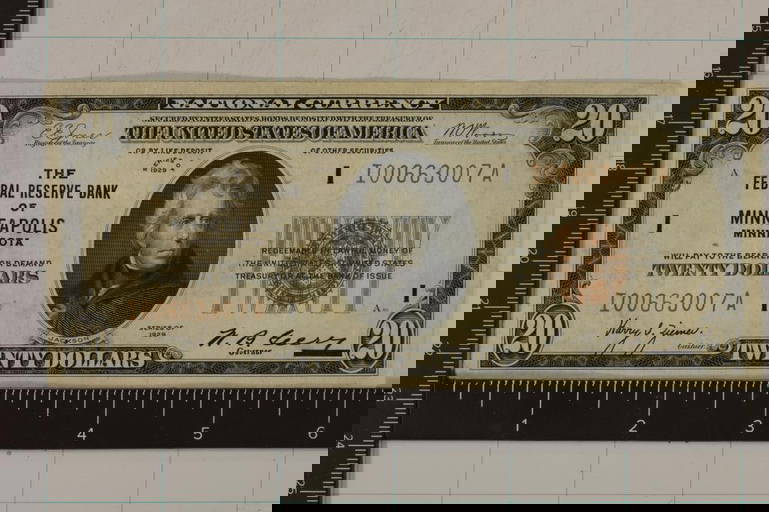 1929 Us $20 National Currency "minneapolis"