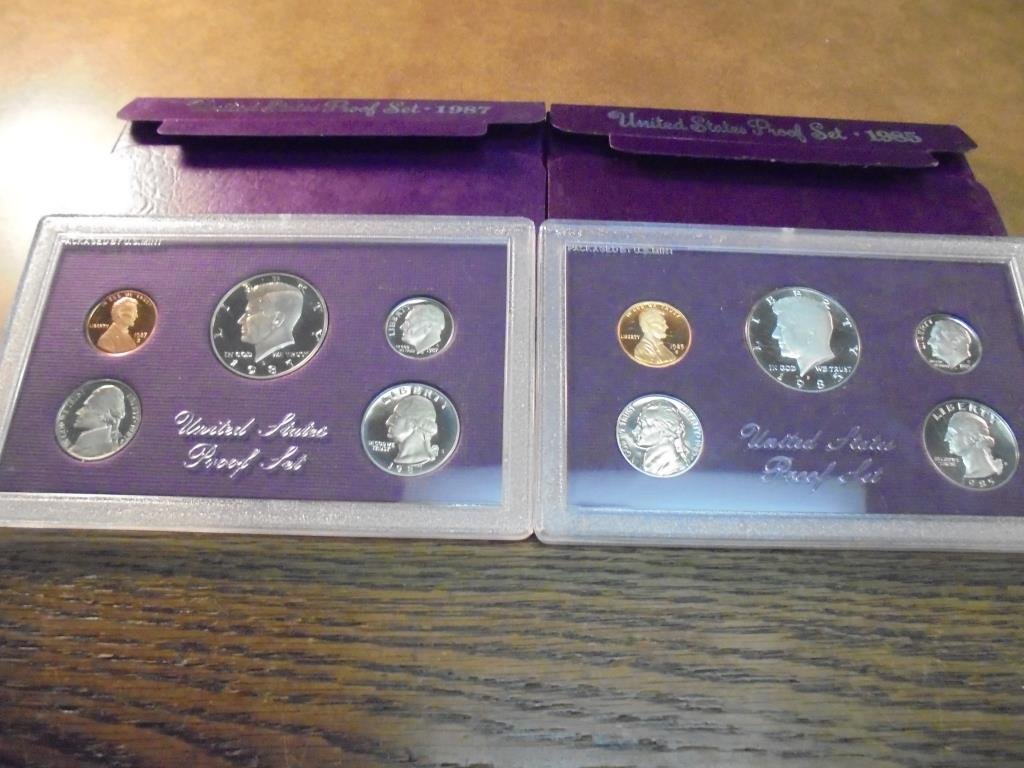 1985 & 1987 Us Proof Sets (with Boxes)