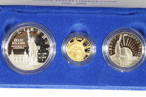 1986 100th Anniversary Statue Of Liberty 3 Coin Set Half, Silver Dollar ...