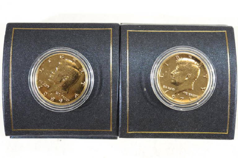 1971 D & 1989 D Gold Plated Kennedy Half Dollars