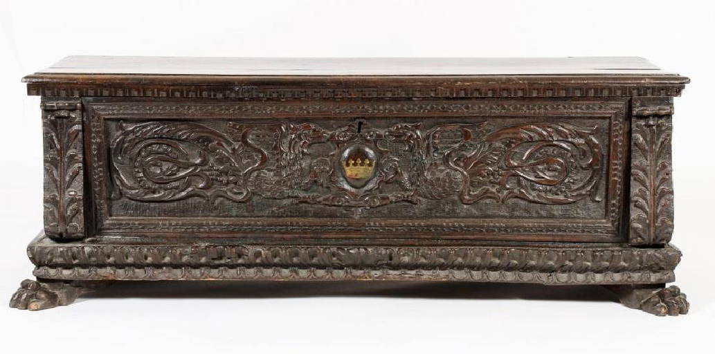 16th C. Italian Walnut Carved Cassone