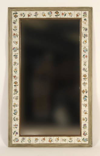 French Provincial Mirror With Hand Painted Tiles