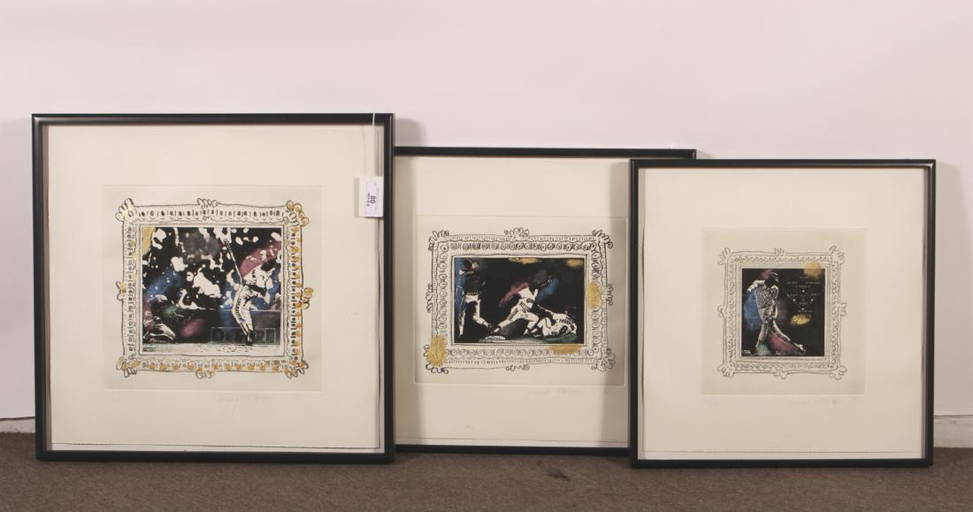 Conrad Atkinson, Baseball Series, Colored Etching