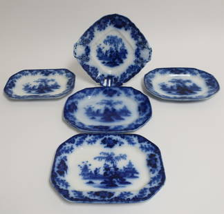 (5) Flow Blue Spinach Pattern Items