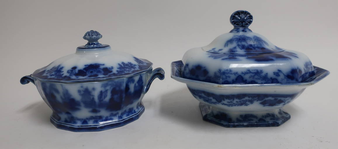 2 Flow Blue 'scinde' Transferware Dishes, 19th C.