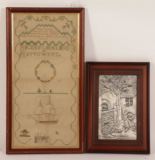 English Sampler & Sterling Repousse Pitcher