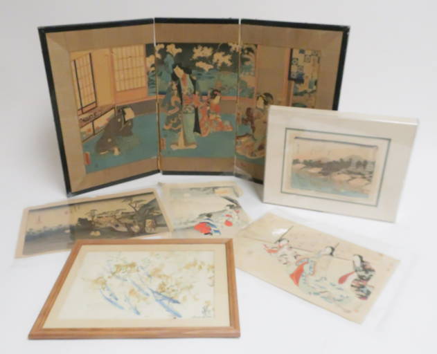 Mixed Asian Themed Lot: Prints, W/c, Screen